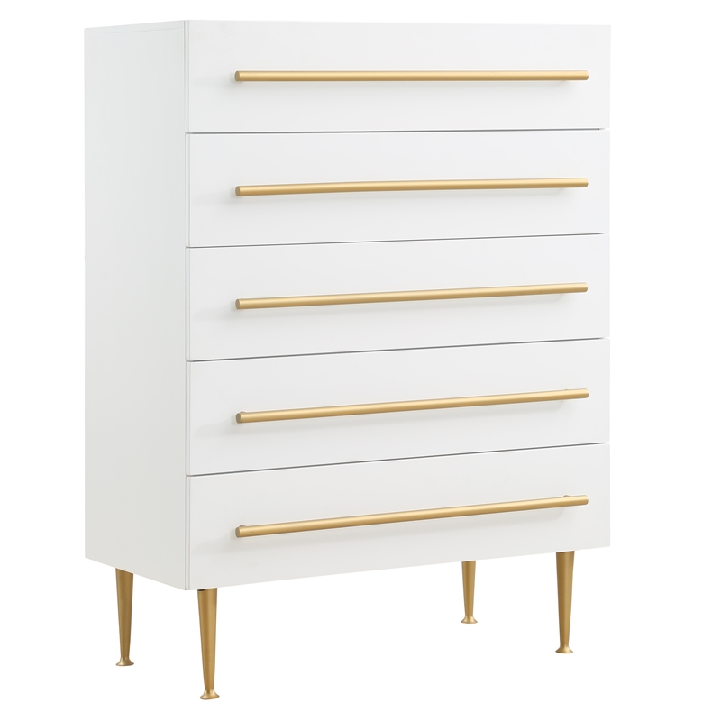 Bellanova White 5-Drawer Chest with Gold Accents | Cymax Business