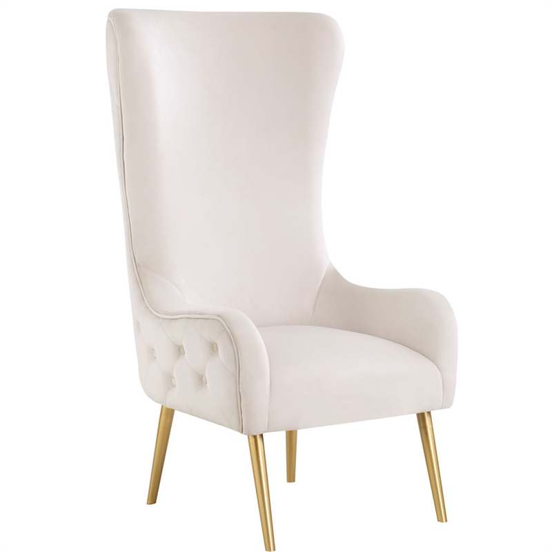 Venetian Cream Tufted Velvet High Back Arm Chair ...