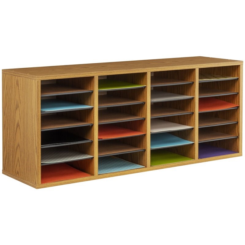 Safco Medium Oak 24 Compartment Wood Adjustable File Organizer | Cymax ...