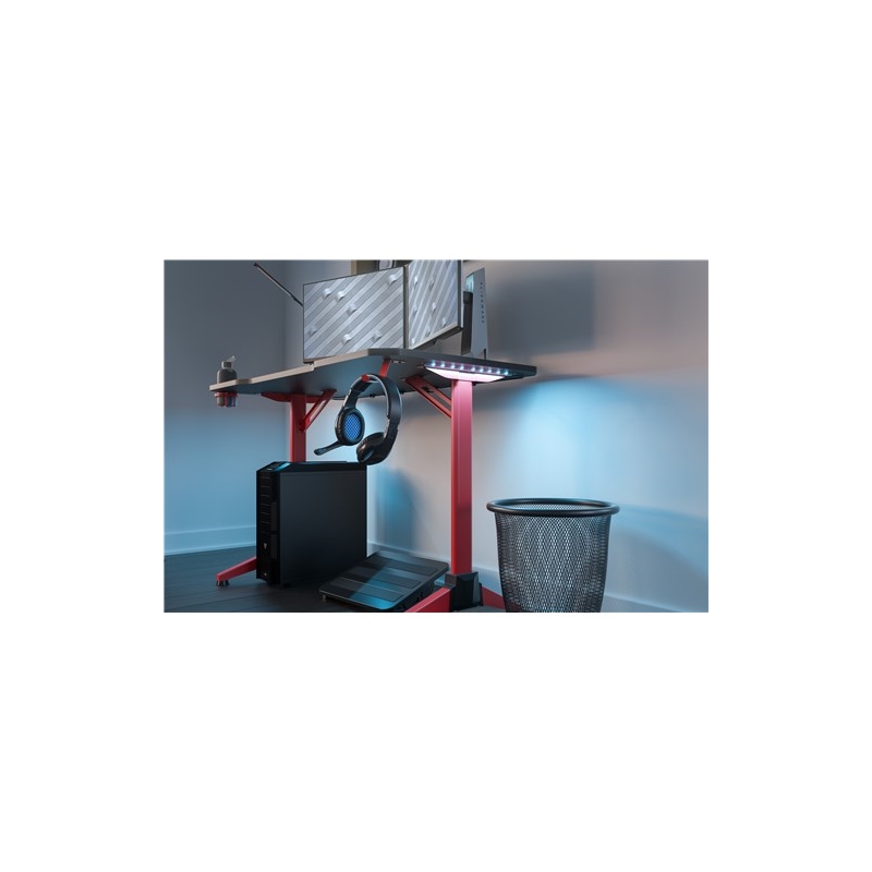 Ultimate Computer Gaming Desk Red Metal Legs with LED Under Desk ...