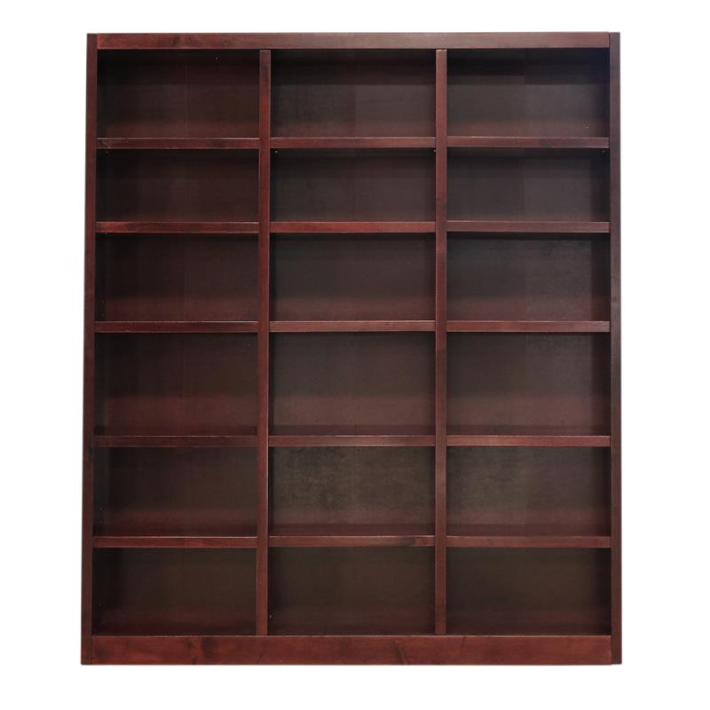 Traditional 84" Tall 18-Shelf Triple Wide Wood Bookcase in Cherry ...