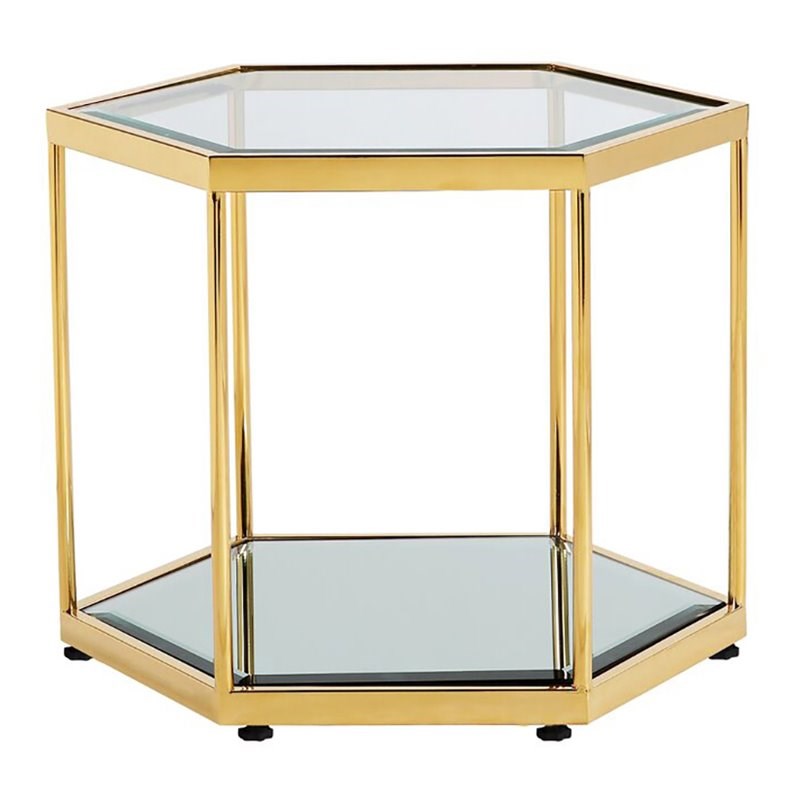 Uptown Club Stout Hexagon Modern Stainless Steel End Table in Gold ...