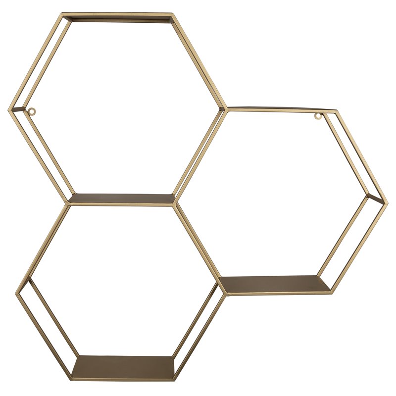 Stratton Home Decor Honeycomb Hexagon Wall Shelf in Gold - S36928