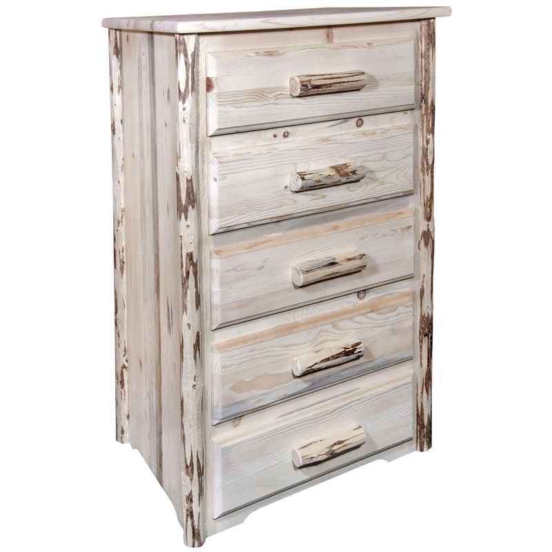 Montana Woodworks 5 Drawers Wood Chest of Drawers in Natural Lacquered ...