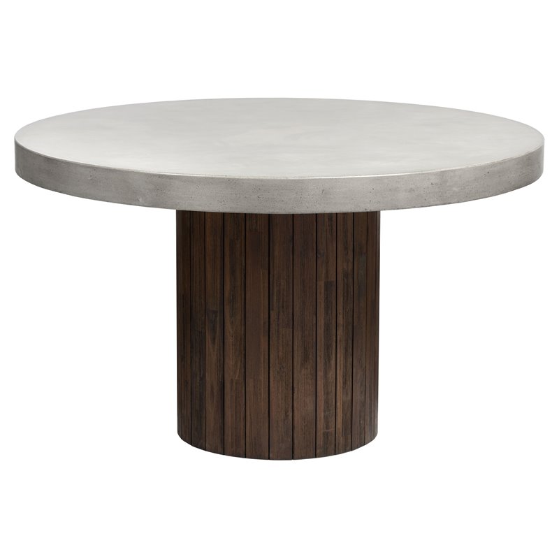 Sunpan Duomo 51.5" Round Modern Concrete and Wood Dining Table in Brown ...