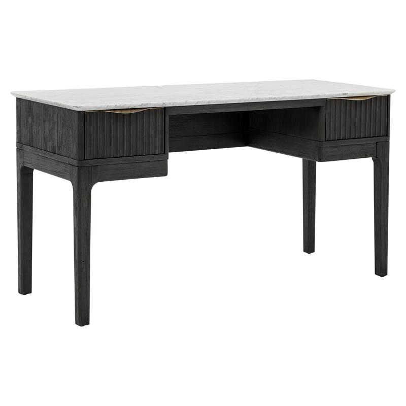 Sunpan Keldon 55" Rectangular Modern Marble and Wood Desk in White ...