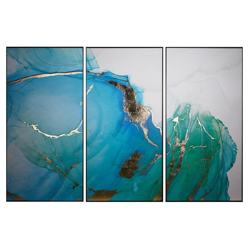 Sunpan 30" Modern Wood Blue Lagoon Wall Art in Charcoal/Blue (Set of 3 ...