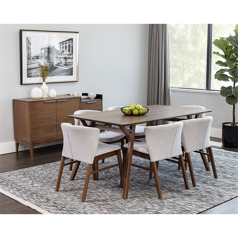 Sunpan Haisley Wood Dining Table Set with 6 Hadley Dining Chairs in ...