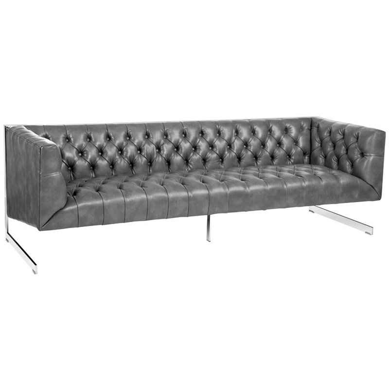 Sunpan Viper 17.25" Modern Leather Sofa in Stainless Steel/Gray | Cymax ...