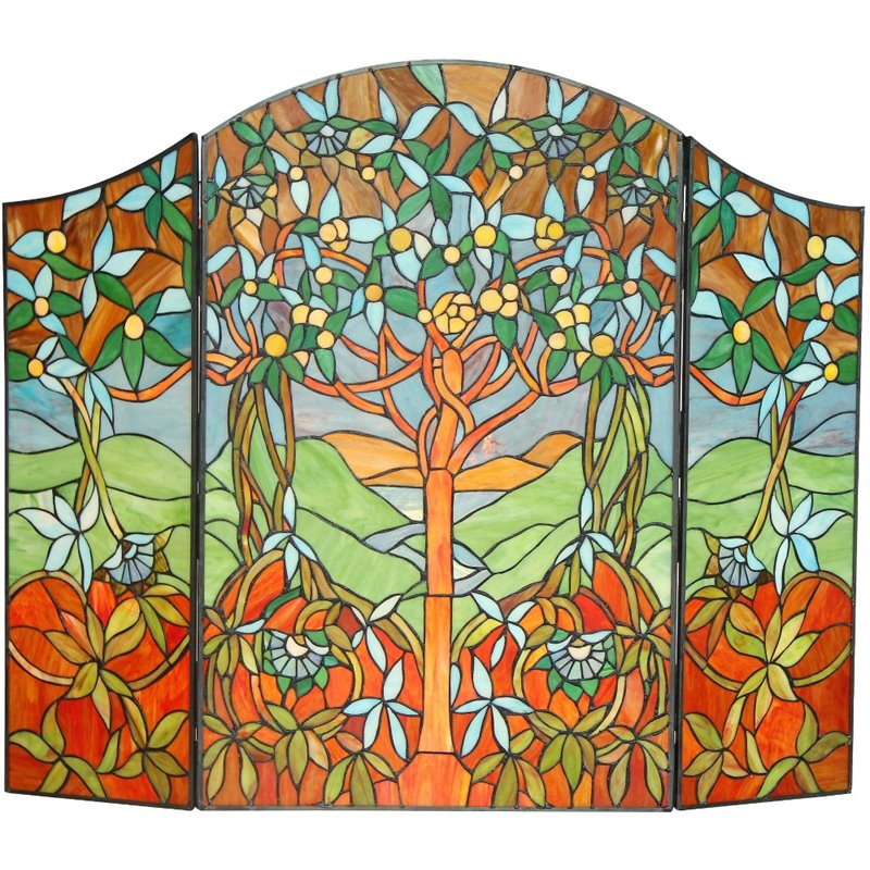 CHLOE Eden Tiffany-style 3pcs Folding Fireplace Screen 44x35 | Cymax ...