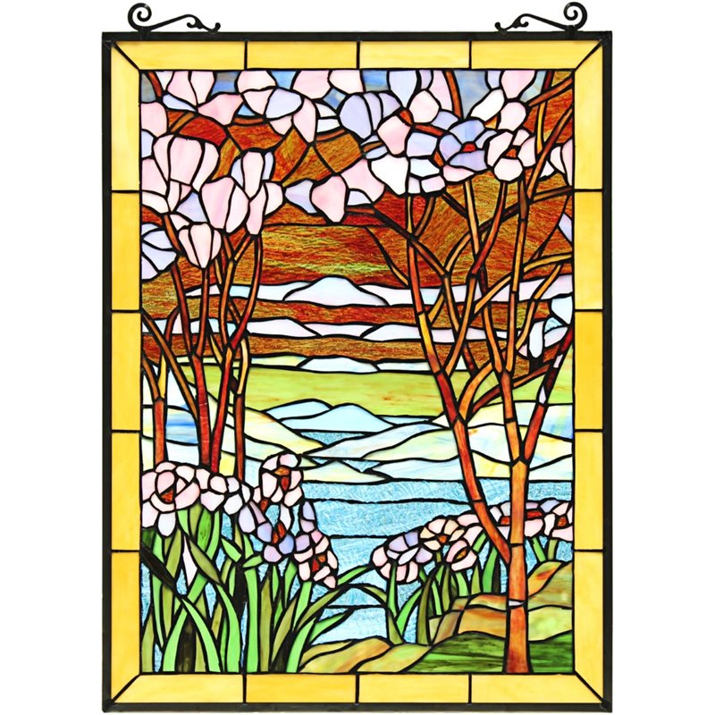 CHLOE Spring Valley Tiffany Landscape Stained Glass Window Panel 25 ...