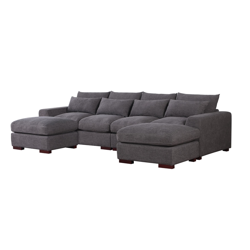 Reversible Modular Sectional Fabric Sofa With Two Ottoman-Dark Gray ...