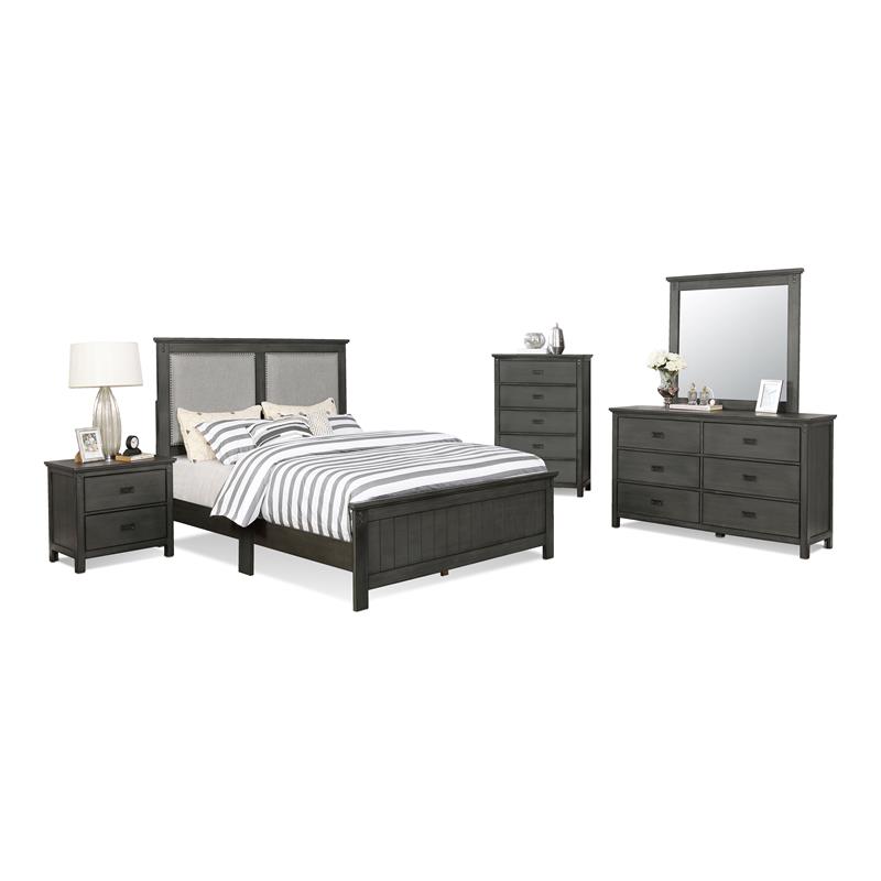 Bella Esprit 5-piece Contemporary Solid Wood Panel Bedroom Set in Gray ...