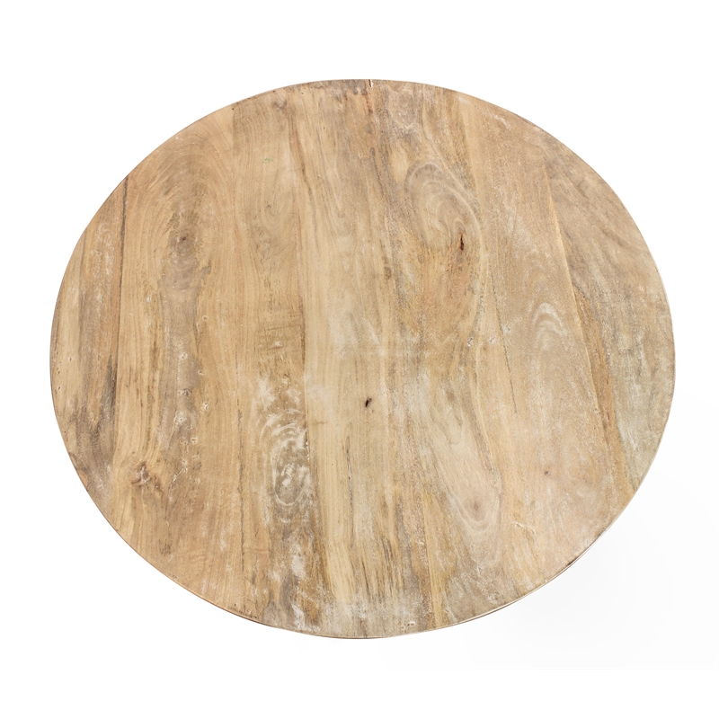 Jenna Round Cocktail Table with Shelves In Coastal Natural Solid Wood