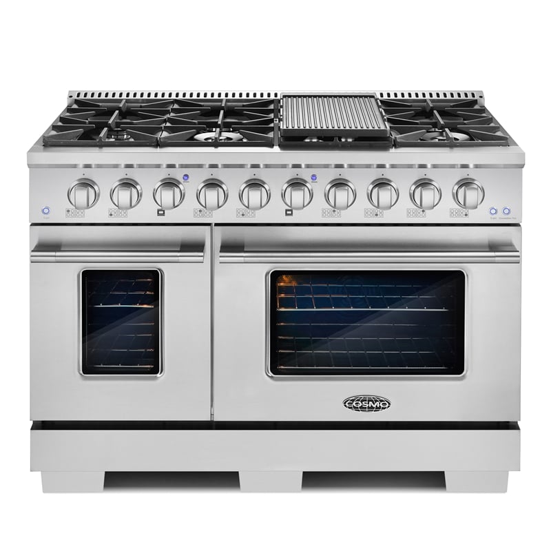 48 in. 5.5 cu ft Double Oven Gas Range with 8 Italian Burners in ...