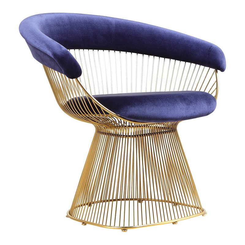 Pangea Home Fern 17.5" Modern Stainless Steel/Velvet Arm Chair in Navy ...