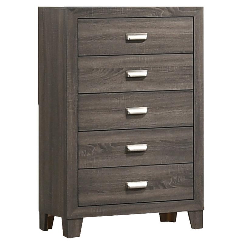 Rustic Bedroom Chest of 5 Drawers in Gray Wood | Cymax Business