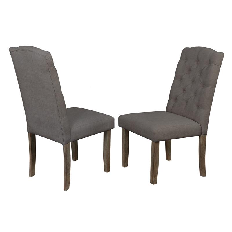 Rustic Wood Dining Chairs Upholstered with Gray Linen Fabric (Set of 2 ...