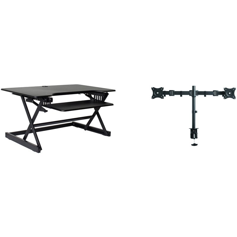 40" Large Adjustable Standing Desk Converter/Dual Monitor Mount Bundle ...