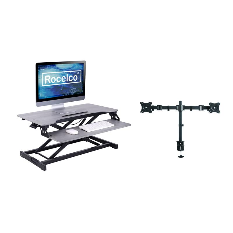 Rocelco Standing Desk Converter w/Dual Monitor Arm 31.5 in w/Tablet ...