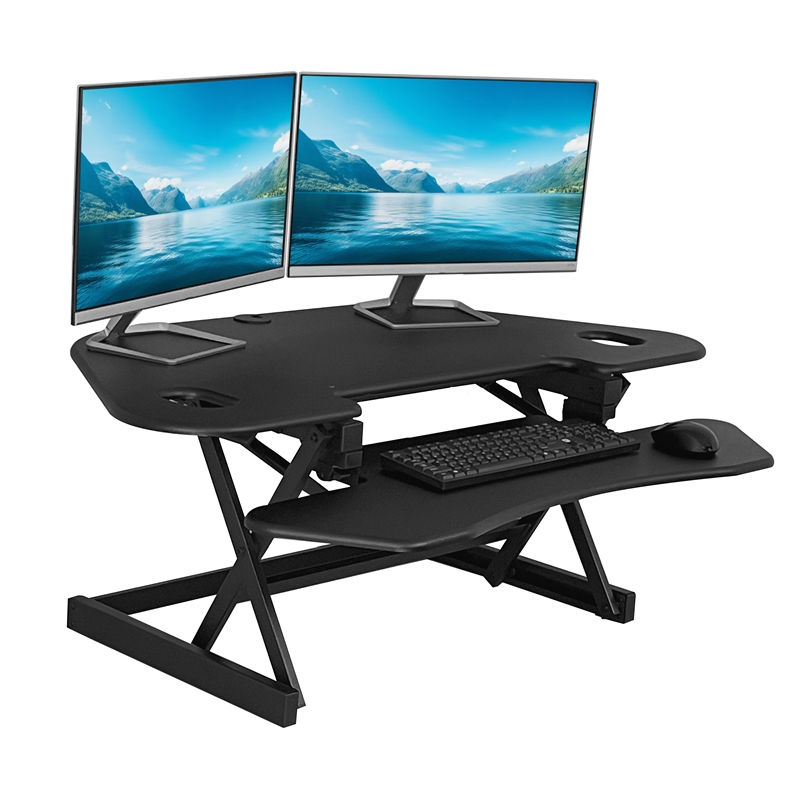 Rocelco 46" Steel Height Adj Corner Standing Desk Converter with AC USB ...