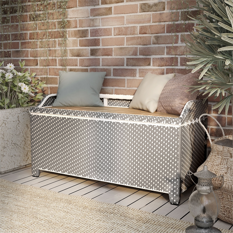 Afuera Living Gray Poolside Outdoor Wicker Metal Storage Bench Cymax Business