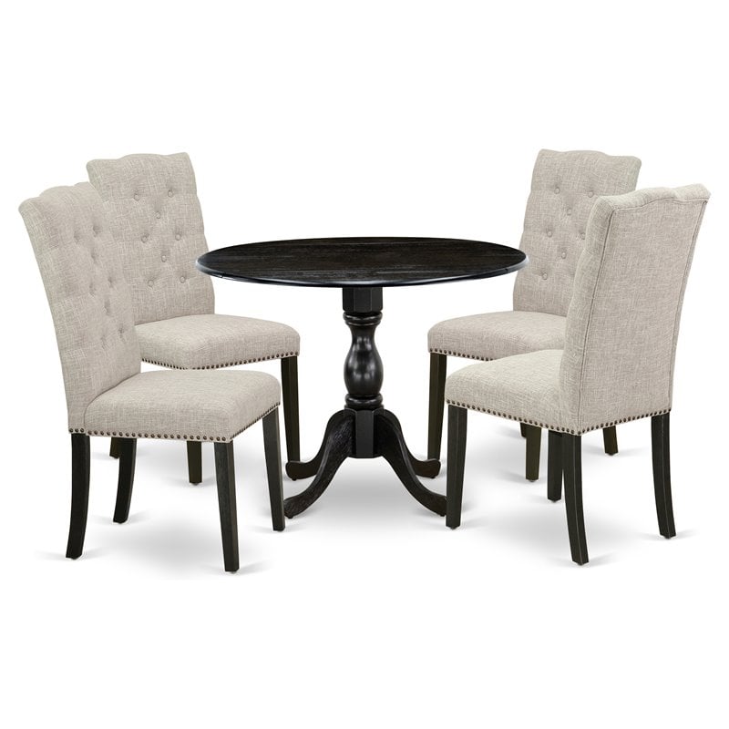 East West Furniture Dublin 5-piece Wood Dining Set in Wire Brush Black ...