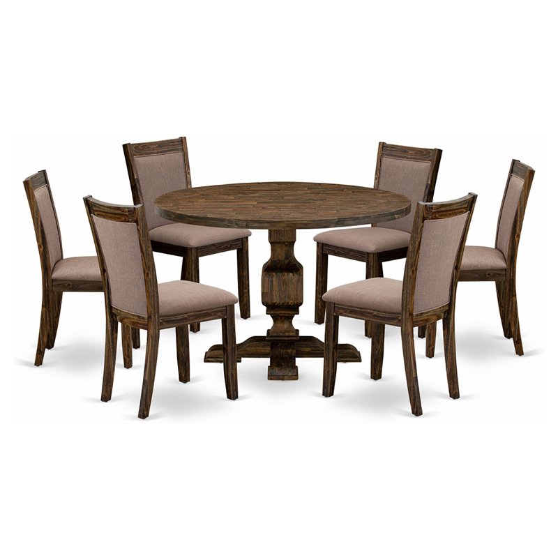 East West Furniture Irving 7-Piece Wood Dining Set in Distress Jacobean ...