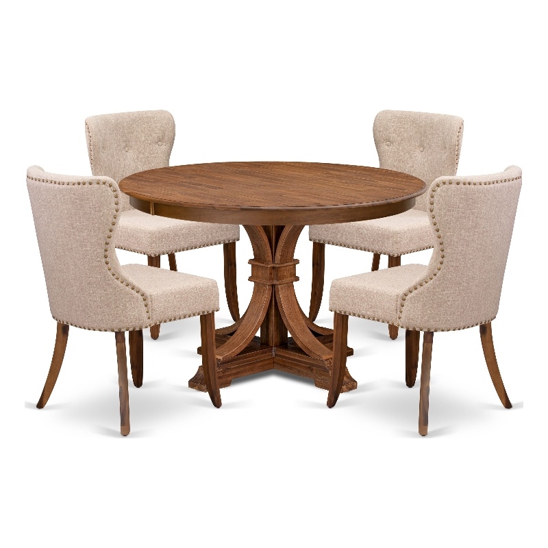 East West Furniture Ferris 5-Piece Dining Table Set in Walnut Finish ...