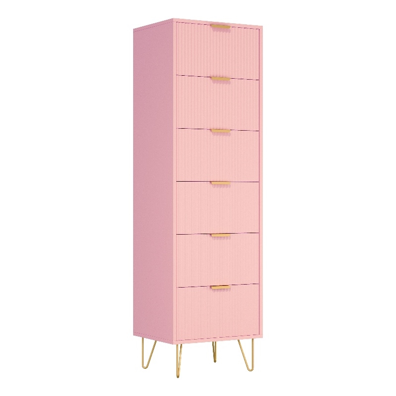 Better Home Products 6-Drawer Engineered Wood Lingerie Chest in Pink/Gold