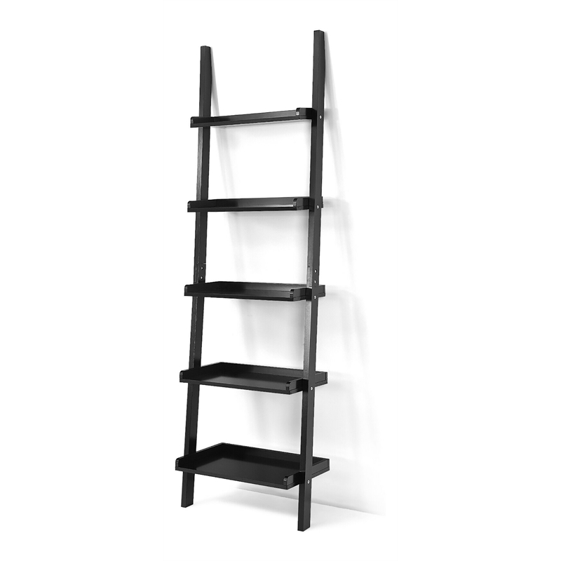 Costway 5-Tier Contemporary MDF Ladder Shelves in Black Finish | Homesquare