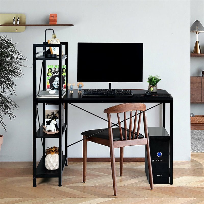 Costway 4-tier Contemporary MDF and Iron Computer Desk in Black | Cymax ...