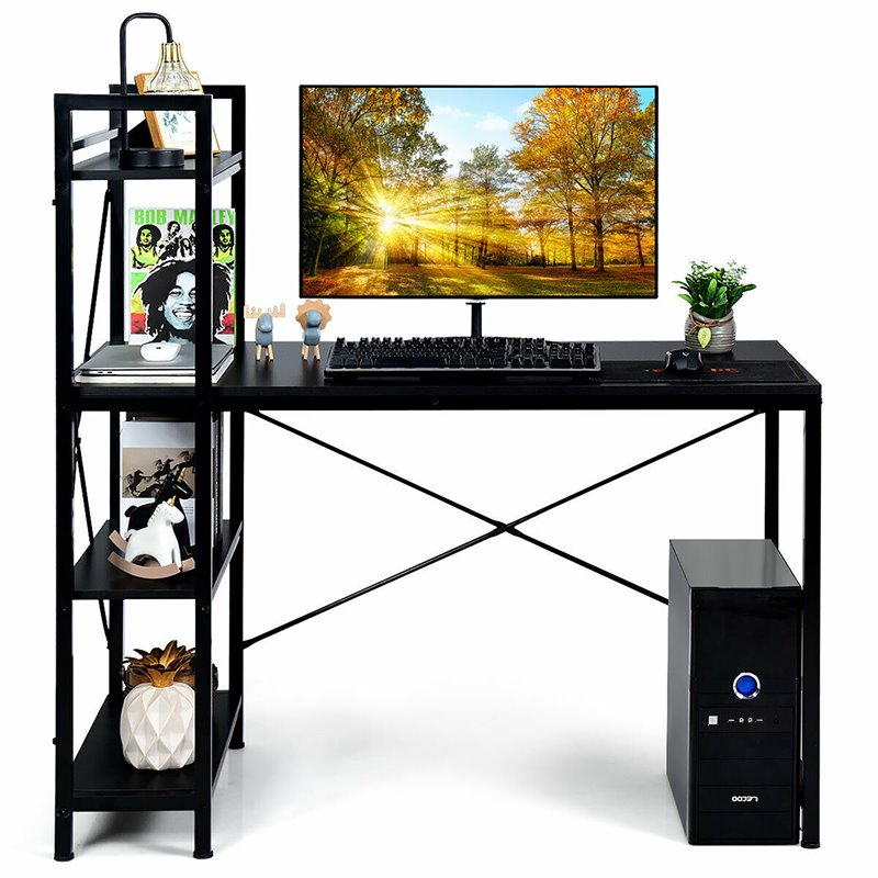 Costway 4-tier Contemporary MDF and Iron Computer Desk in Black | Cymax ...