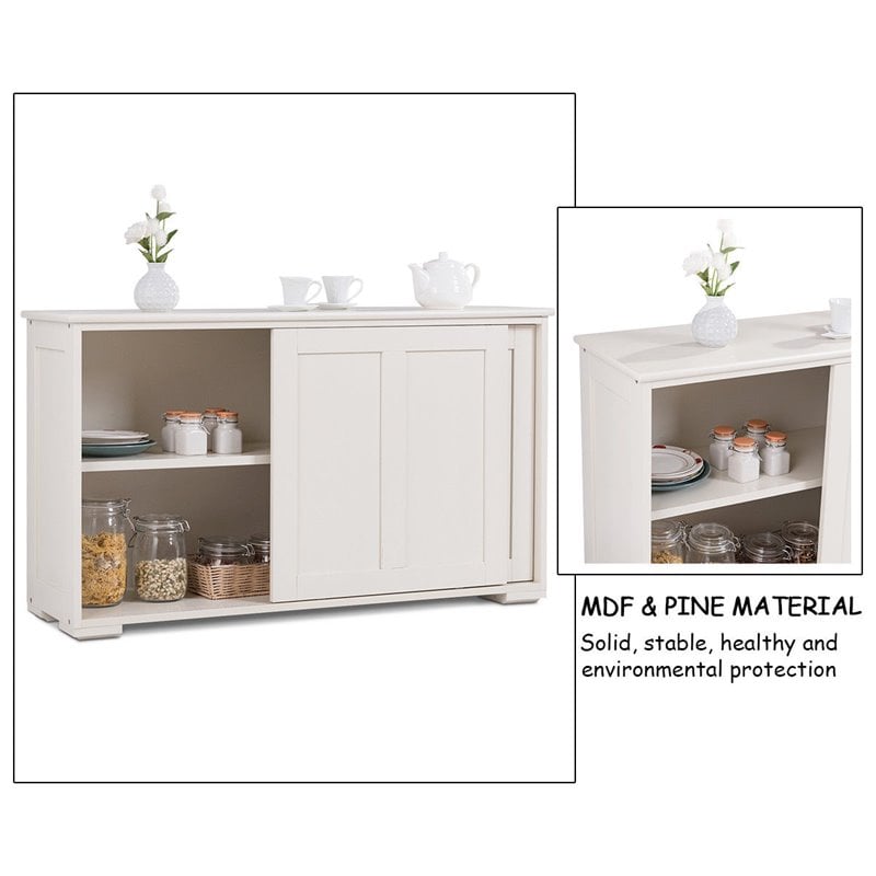 Costway MDF Kitchen Storage Cabinet with Sliding Door in White Homesquare
