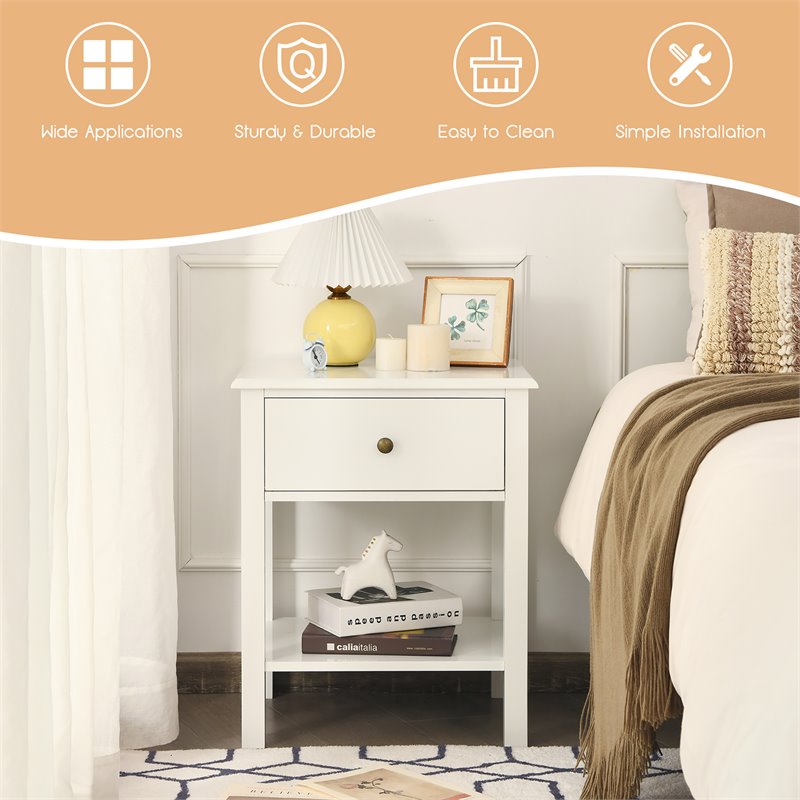 Costway Contemporary MDF Nightstand with Spacious Tabletop in White Cymax Business