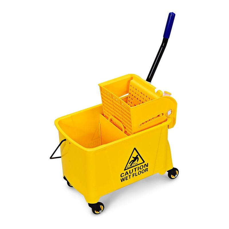 Costway PP and Iron Cleaning Wringer with Swivel Wheels in Yellow/Blue ...