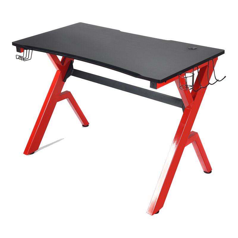 Costway Contemporary MDF and Steel Computer Desk with Cup Holder in Red ...