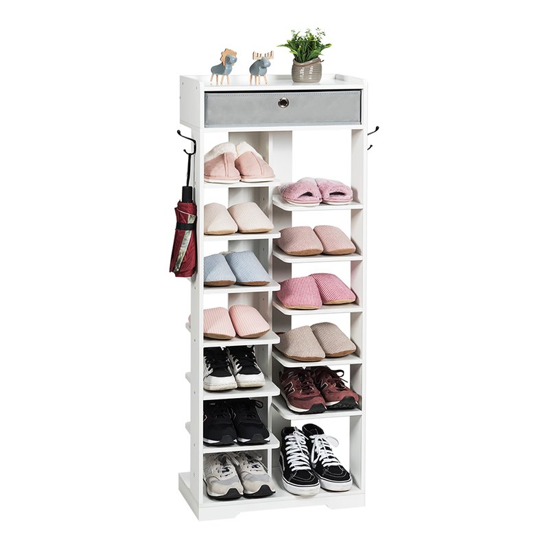 Costway Contemporary MDF Shoe Rack with Removable Drawer in White ...