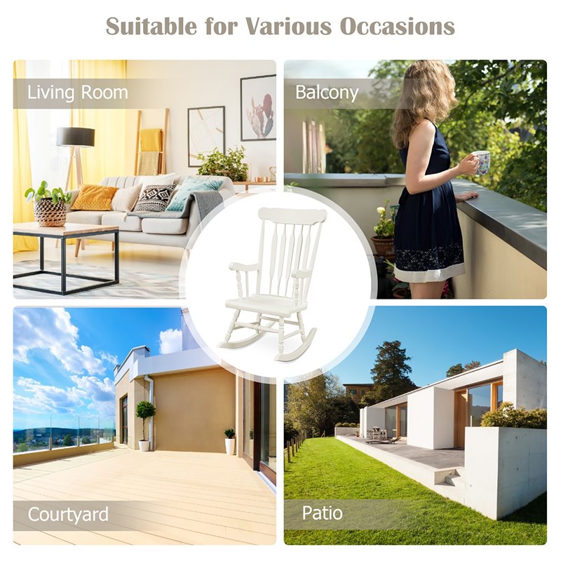 Costway Solid Wood Indoor/Outdoor Porch Rocking Chair in Glossy White
