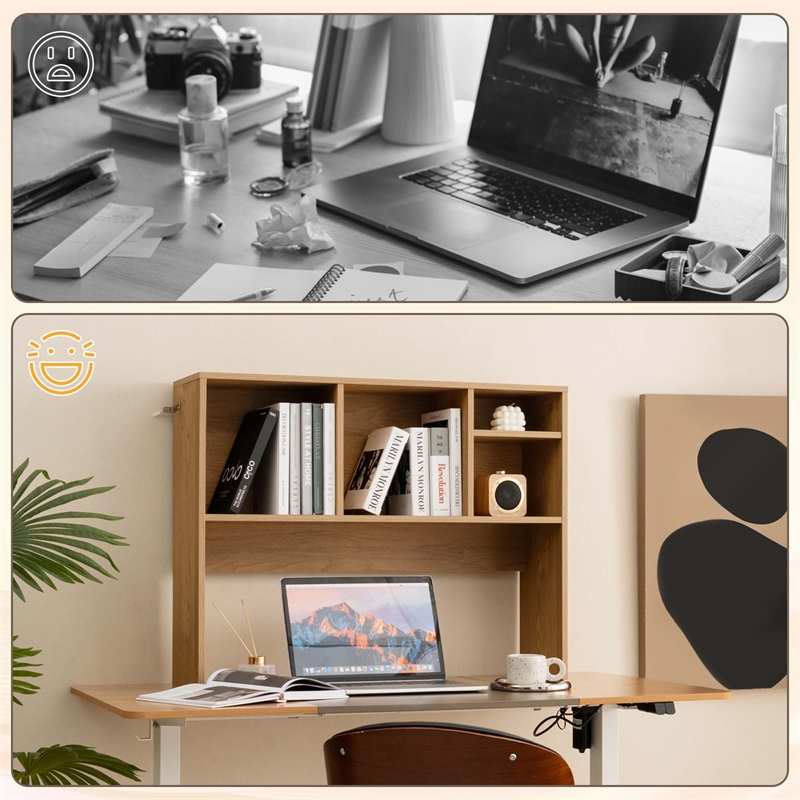 Costway Computer Desktop Bookcase Countertop Storage Bookshelf Natural ...