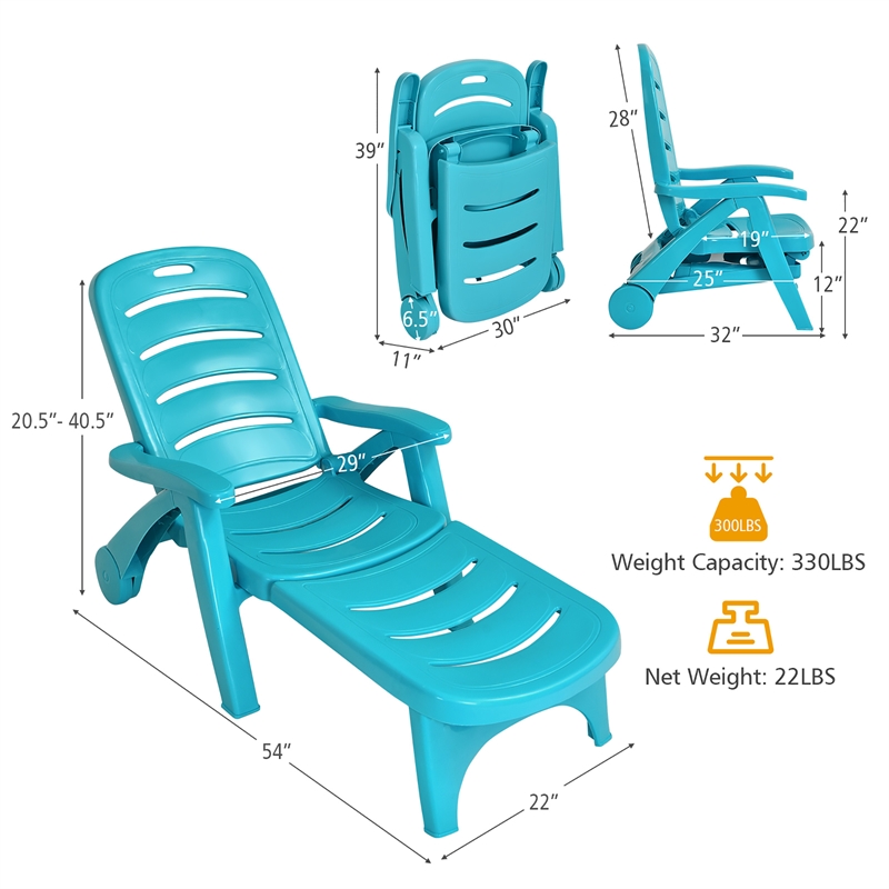 Adjustable Folding Patio Chaise Deck Chair Lounger 5 Position Recliner ...