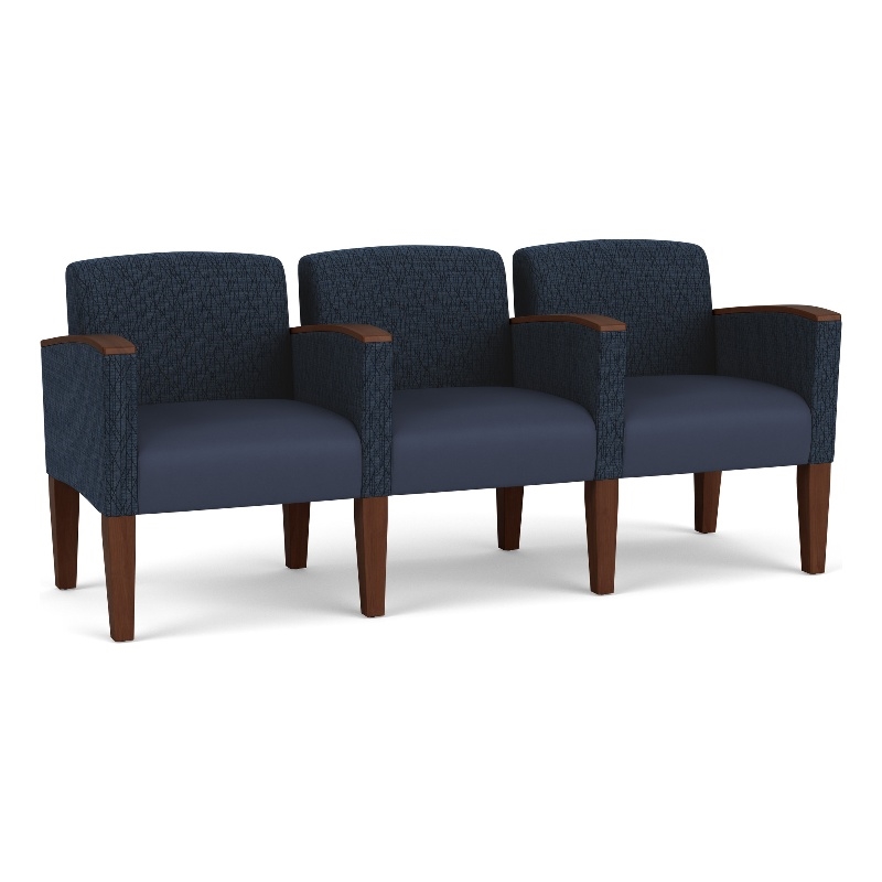 Belmont Reception 3 Seat Tandem Seating / Walnut Wood Legs / Blue ...