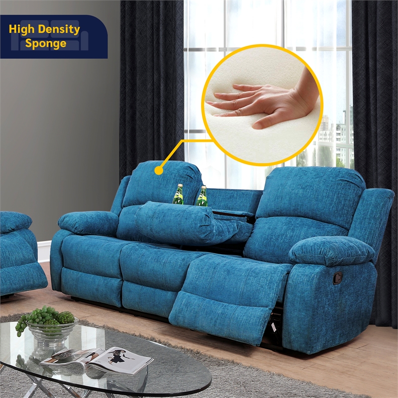 Microfiber Reclining Sofa Blue | Baci Living Room