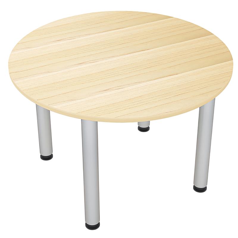 4 Person Round Conference Table Metal Post Legs 42 Maple | Cymax Business