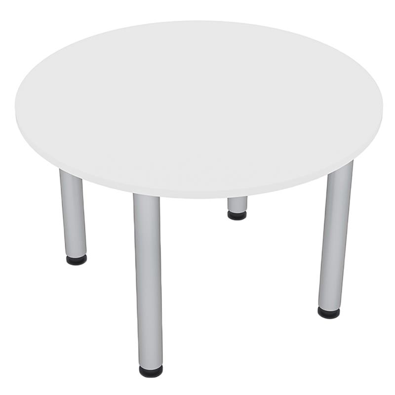 4 Person Round Conference Table Metal Post Legs 42 White | Cymax Business