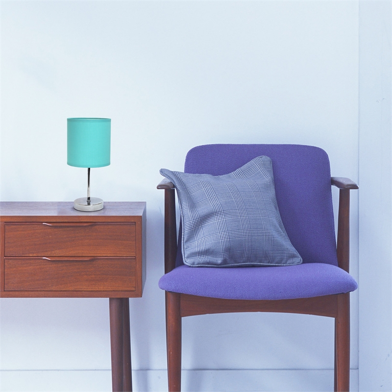 Simple Designs Chrome Metal Basic Table Lamp with Blue Shade | Cymax ...