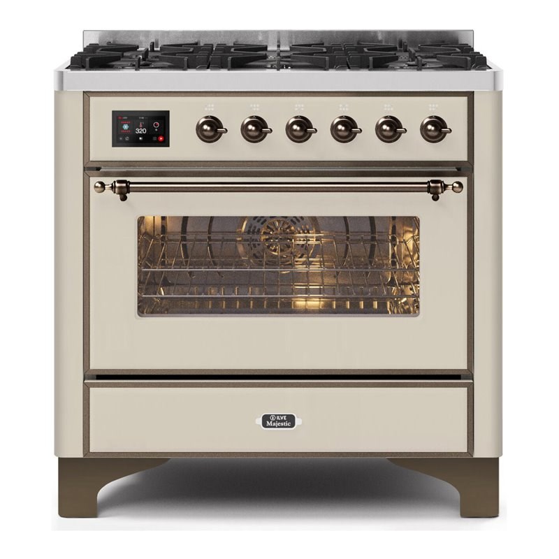 ILVE Majestic II 36" NG Glass Door Modern Metal Range in Antique White ...