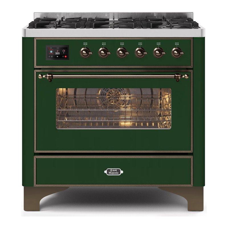 ILVE Majestic II 36" LP Glass Door Modern Metal Range in Emerald Green ...