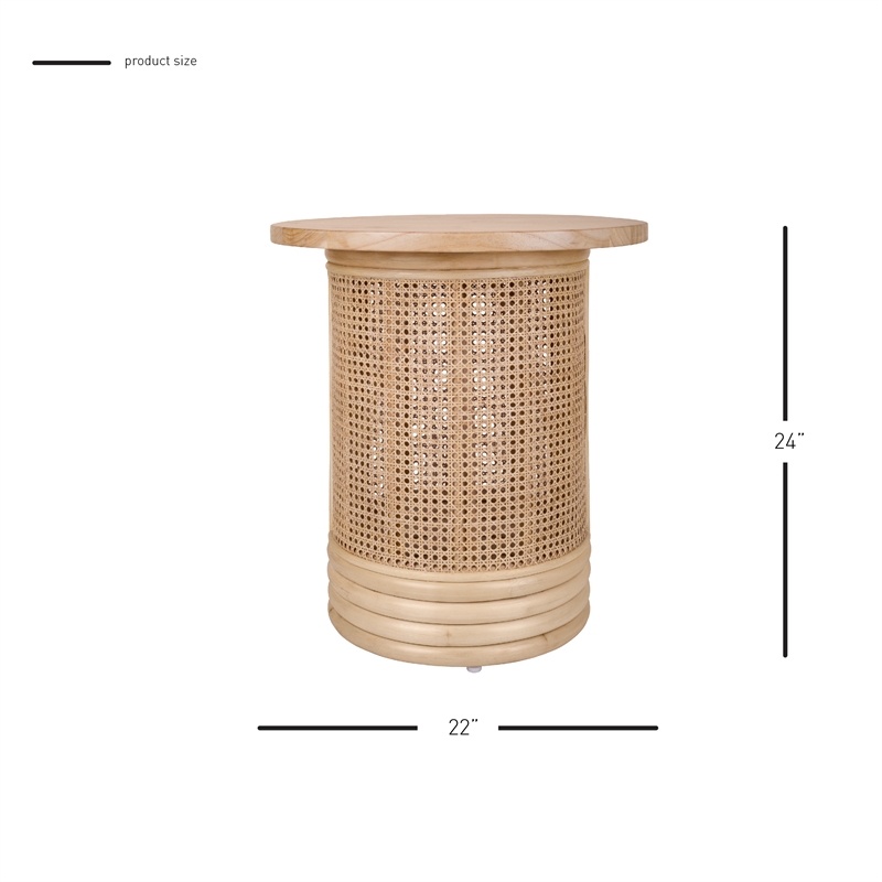 New Pacific Direct Brisa Rattan Side/End Table w/ Wood Top | Homesquare