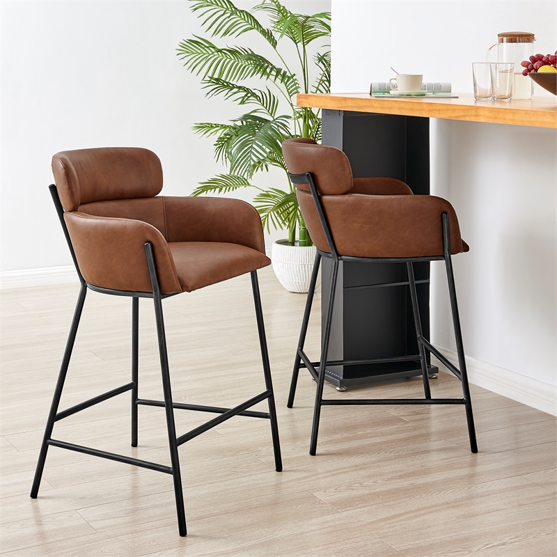 New Pacific Direct Finley Faux Leather Counter Stool in Vintage Cognac ...